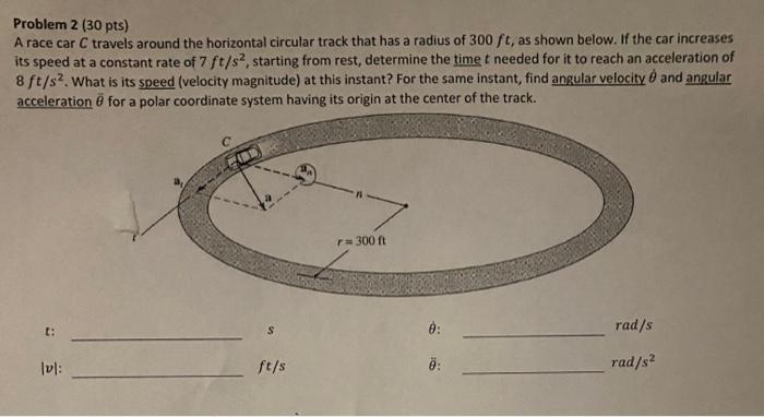 Solved Problem 2 (30 pts) A race car travels around the | Chegg.com