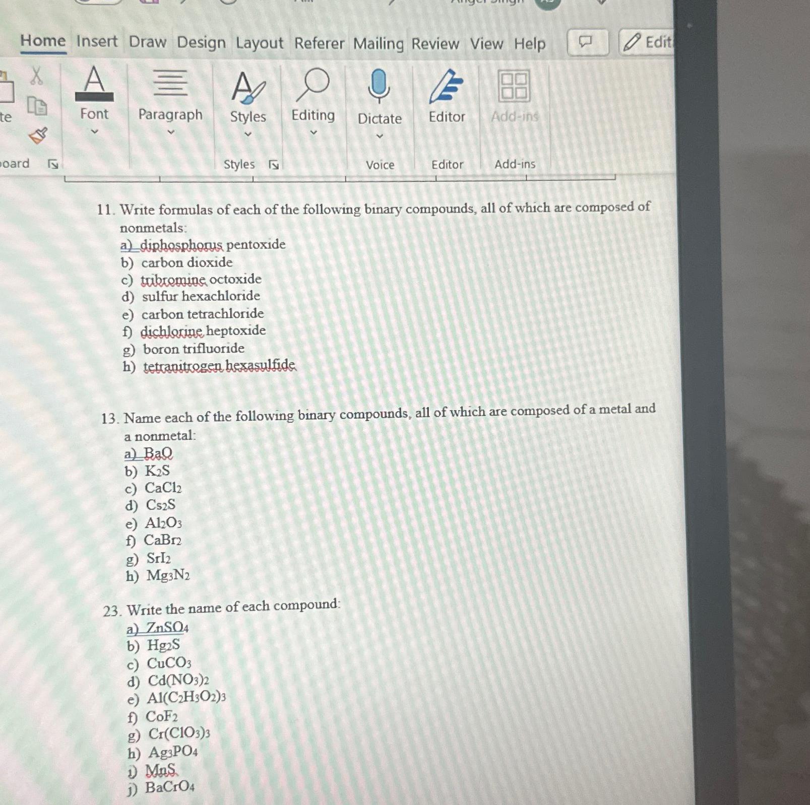 Solved Home Insert Draw Design Layout Referer Mailing Review | Chegg.com