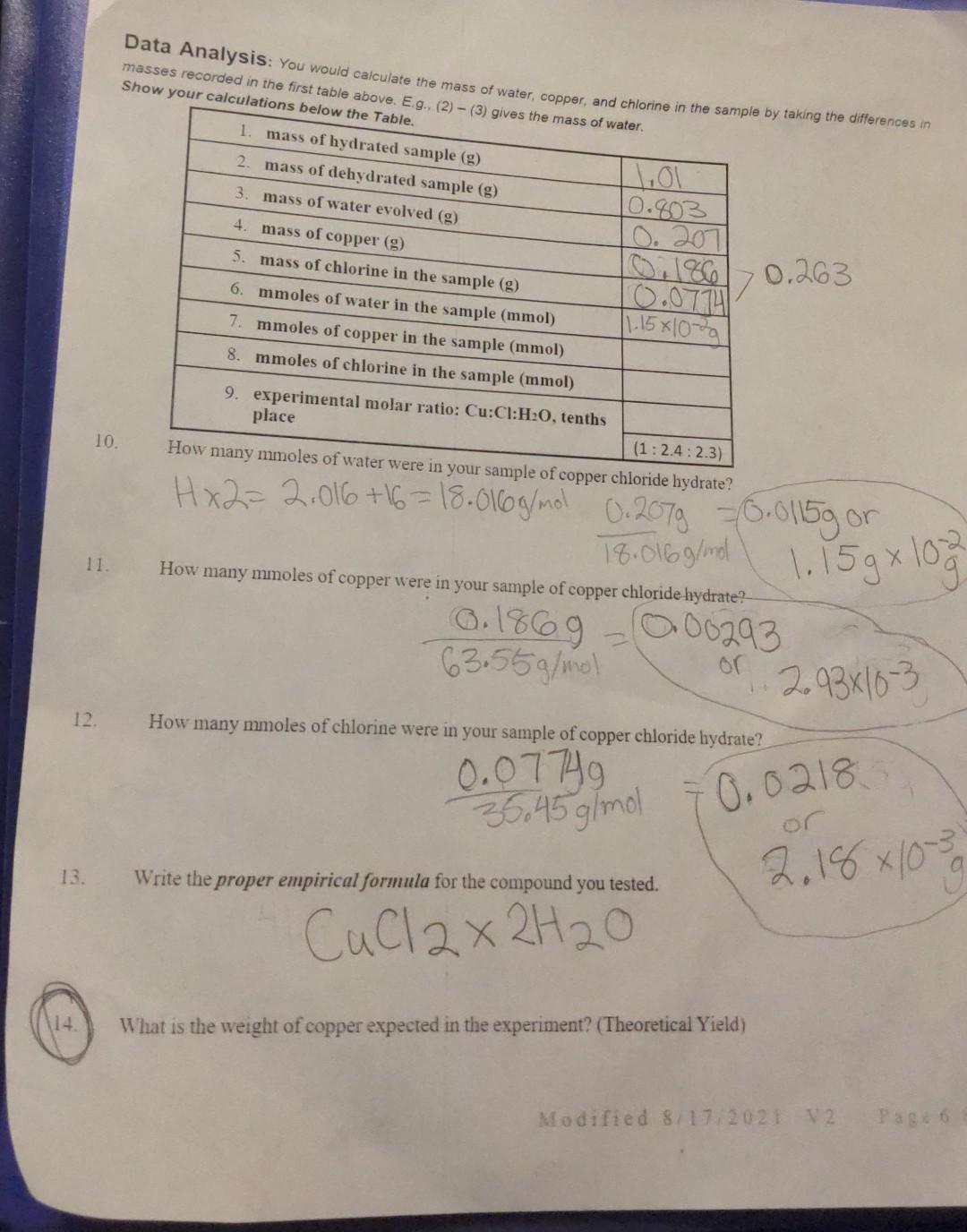 Solved The Determination of Chemical Formula Lab: what is | Chegg.com