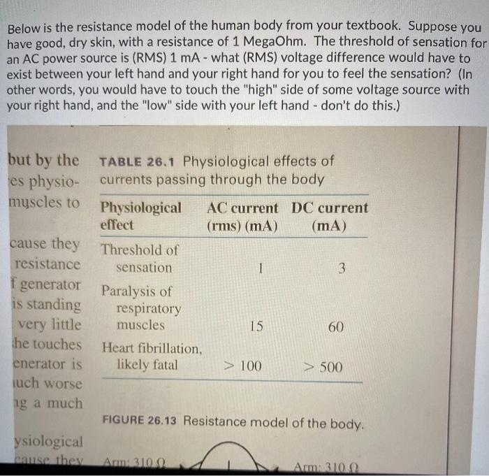 Solved Below is the resistance model of the human body from | Chegg.com