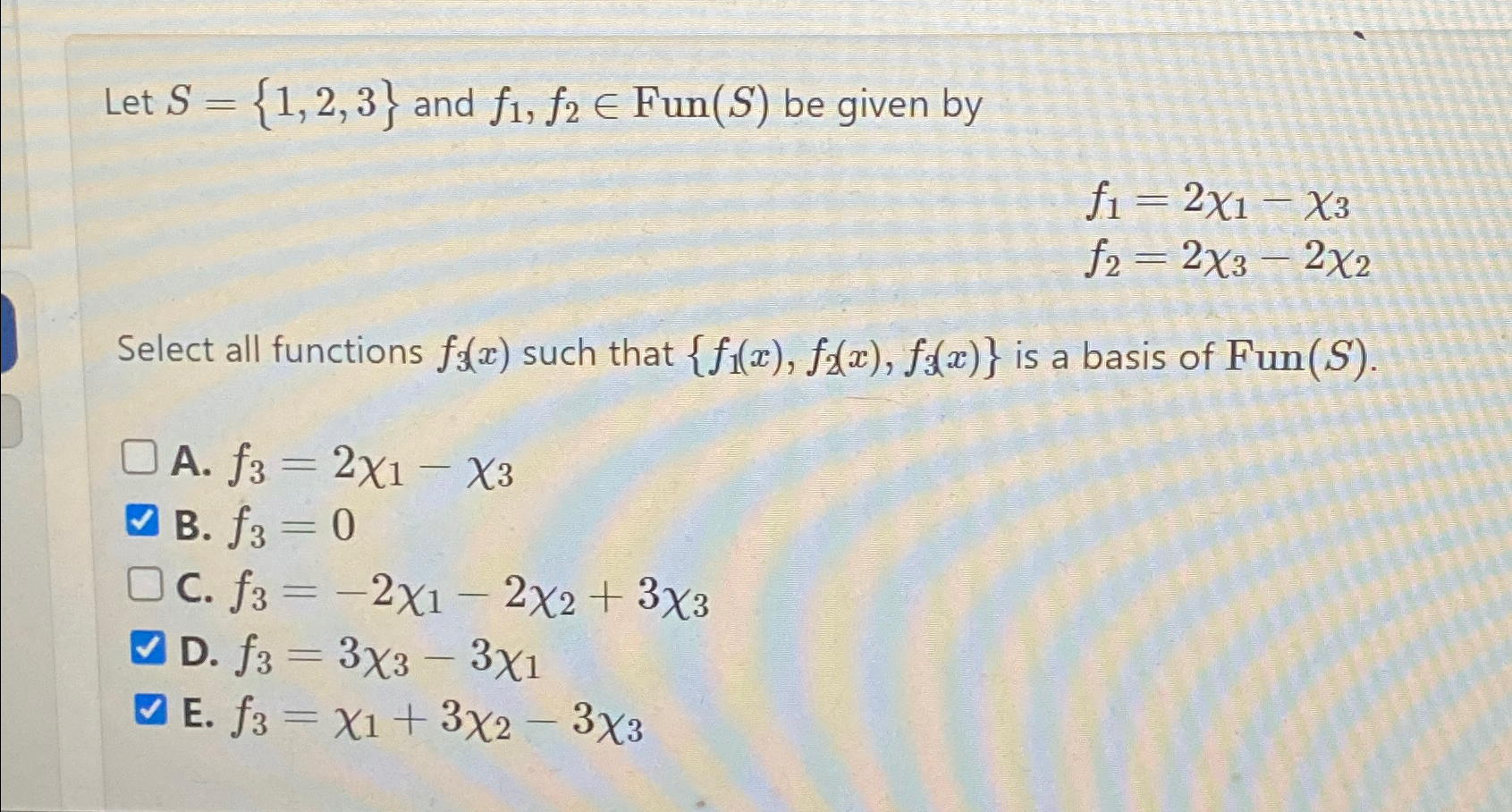 Solved Let S={1,2,3} ﻿and f1,f2inFun(S) ﻿be given | Chegg.com