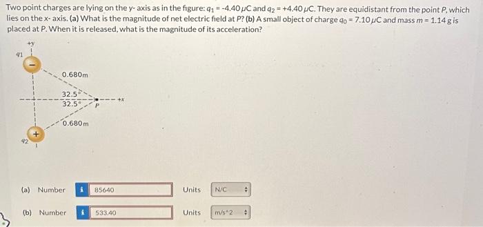 Solved Two point charges are lying on the y - axis as in the | Chegg.com