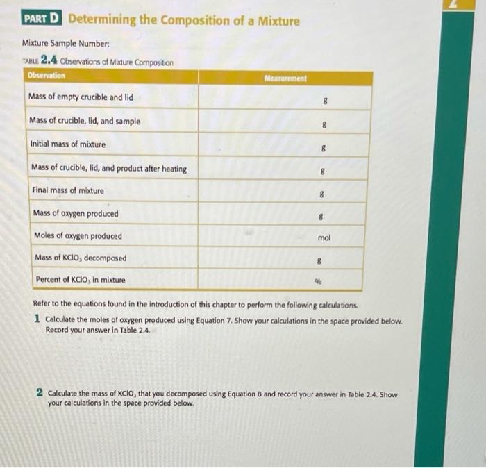 Solved PART D Determining the Composition of a Mixture | Chegg.com