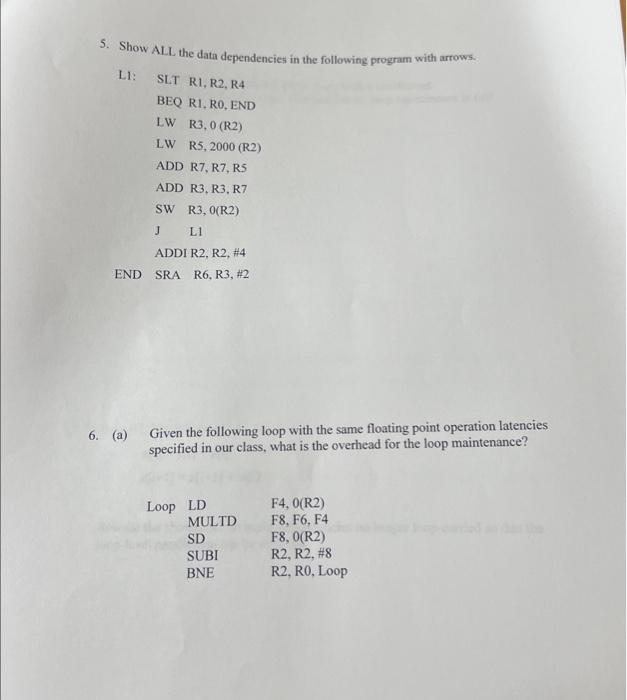 Solved 5. Show ALL the data dependencies in the following | Chegg.com