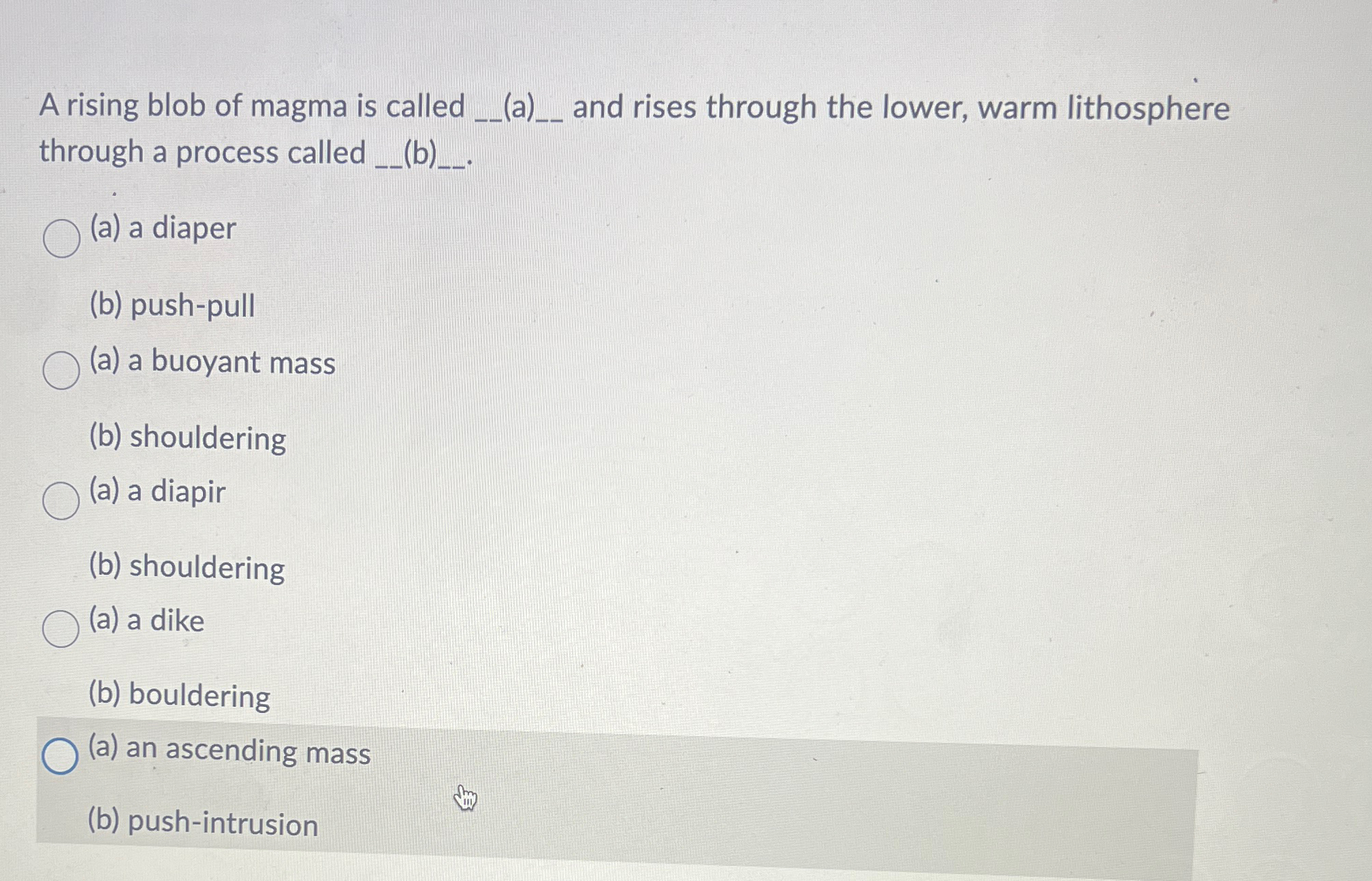 Solved A rising blob of magma is called q, ﻿and rises | Chegg.com