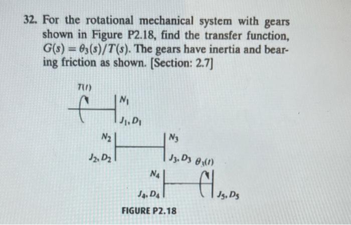 Solved 32. For the rotational mechanical system with gears | Chegg.com