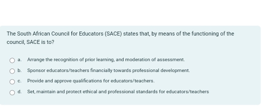 Solved The South African Council for Educators (SACE) | Chegg.com
