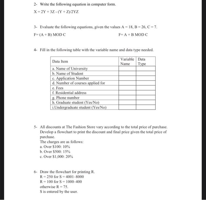 Solved 2- Write the following equation in computer form. | Chegg.com