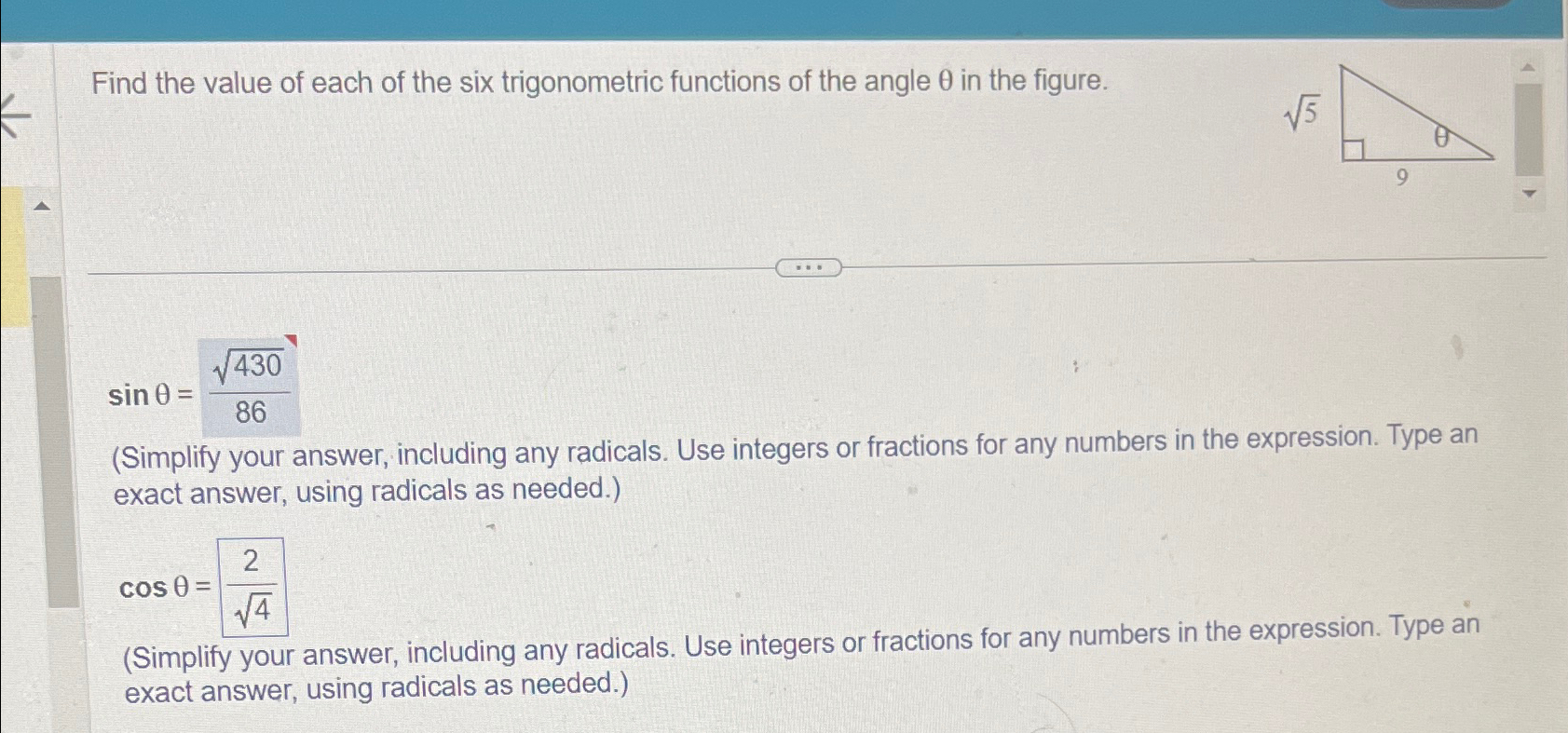 Solved Find the value of each of the six trigonometric | Chegg.com