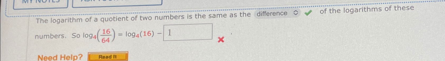 Solved The logarithm of a quotient of two numbers is the | Chegg.com