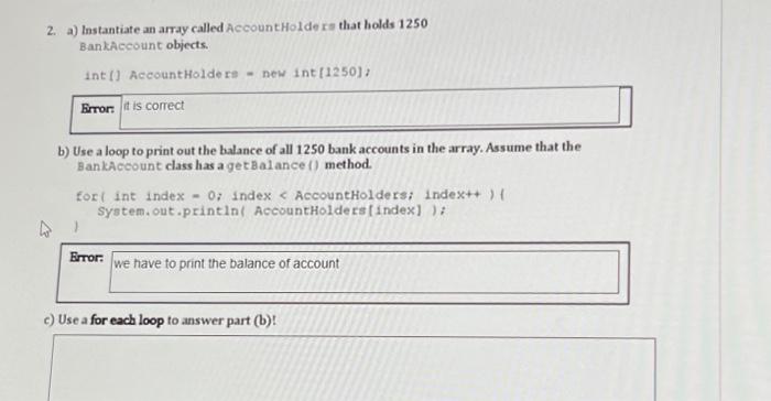 Solved 2 A Instantiate An Array Called Account Holders 