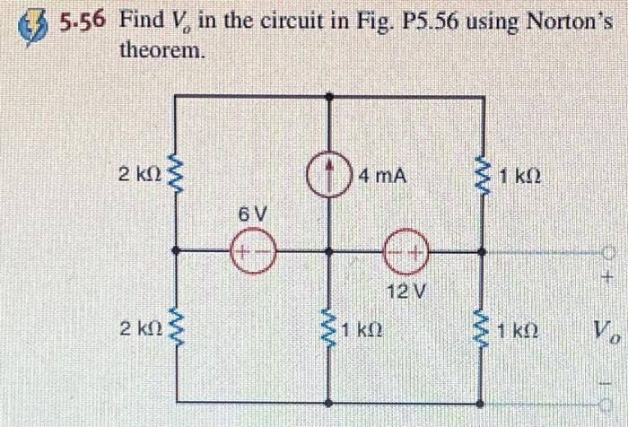 5.56 Find V, in the circuit in Fig. P5.56 using | Chegg.com
