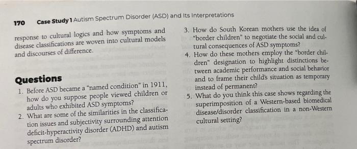 170 Case Study 1 Autism Spectrum Disorder (ASD) and | Chegg.com
