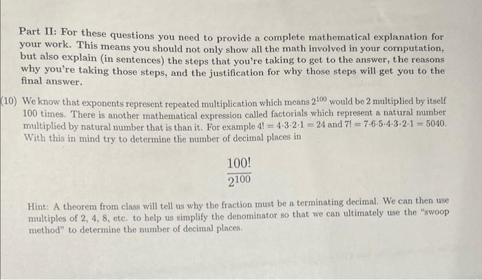 Solved Part II: For these questions you need to provide a | Chegg.com