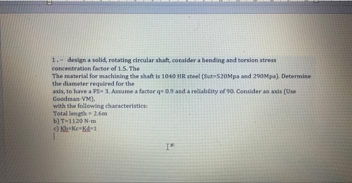 Solved 1. - design a solid, rotating circular shaft, | Chegg.com