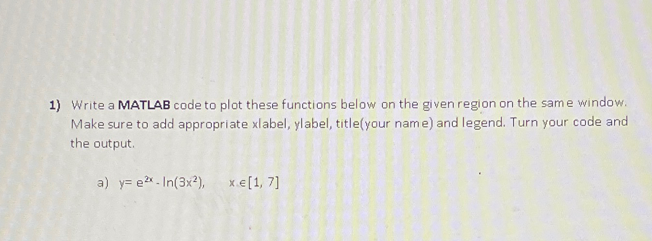 Solved Write a MATLAB code to plot these functions below on | Chegg.com