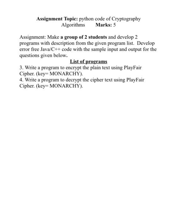 Solved Assignment Topic: python code of Cryptography | Chegg.com