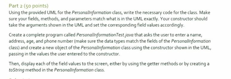Solved Part 2 (50 points) Using the provided UML for the | Chegg.com