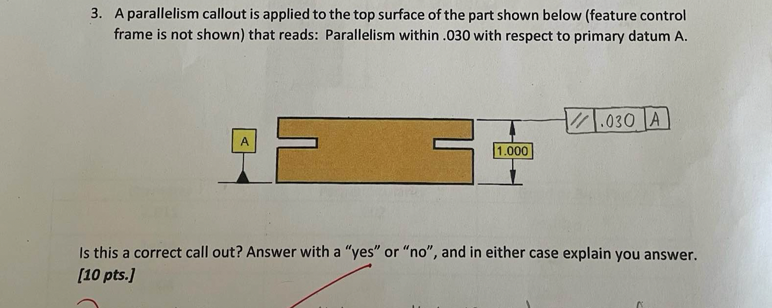 Solved A parallelism callout is applied to the top surface | Chegg.com