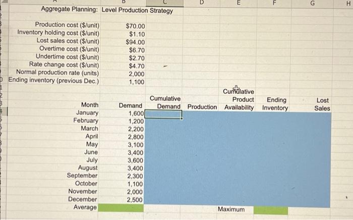 Excel Online Activity: Aggregate Planning - Level | Chegg.com