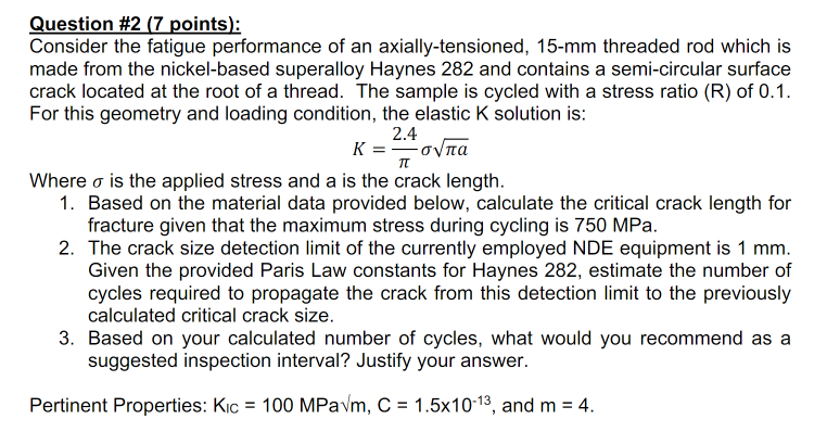 Solved Question #2 (7 ﻿points):Consider the fatigue | Chegg.com