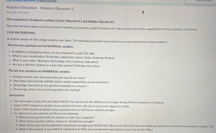 Solved Dasson to points possible Module 6 Discussion - | Chegg.com