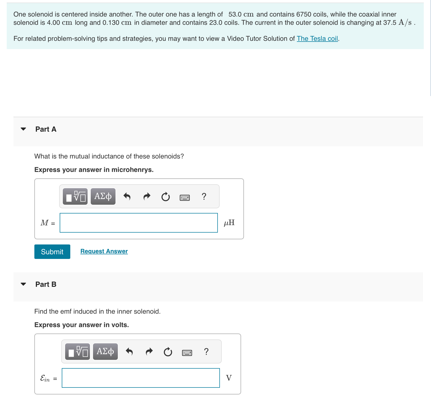 Solved One solenoid is centered inside another. The outer | Chegg.com