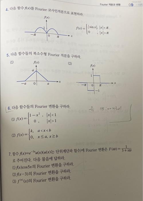 Founter 해석 연습문제 1. 다음 함수의 Fourier 적분을 구하라. f) 2. 다음 | Chegg.com