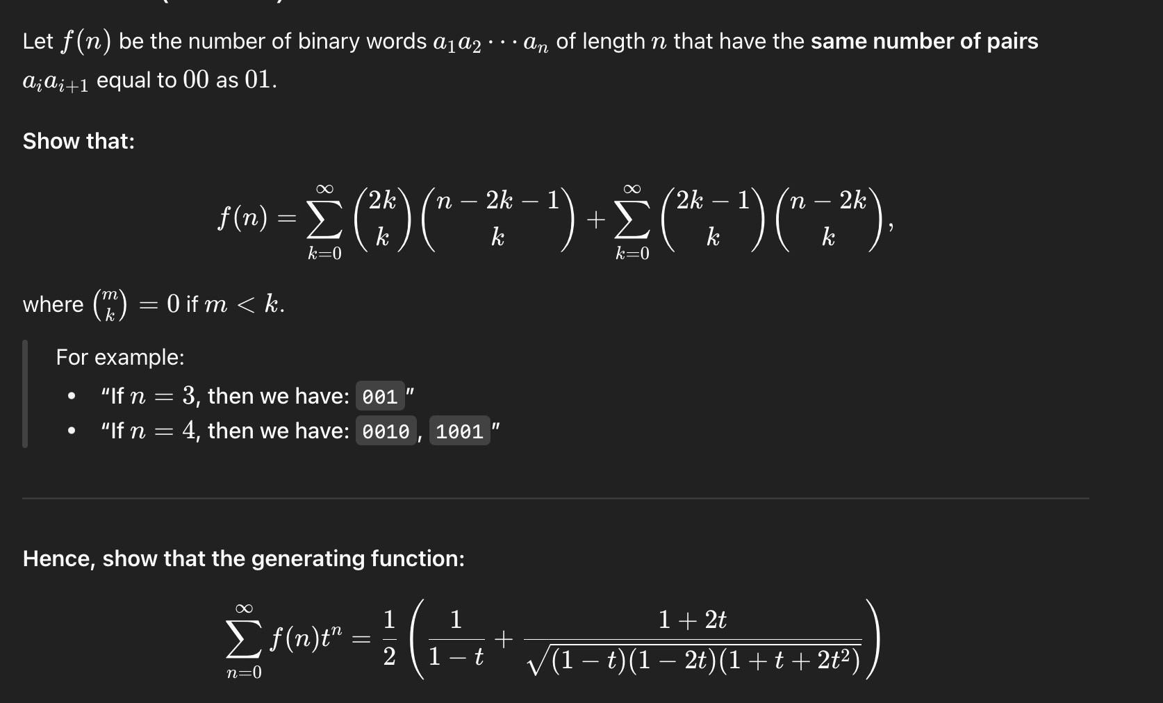 Solved Let f(n) be ﻿the number of ﻿binary words | Chegg.com