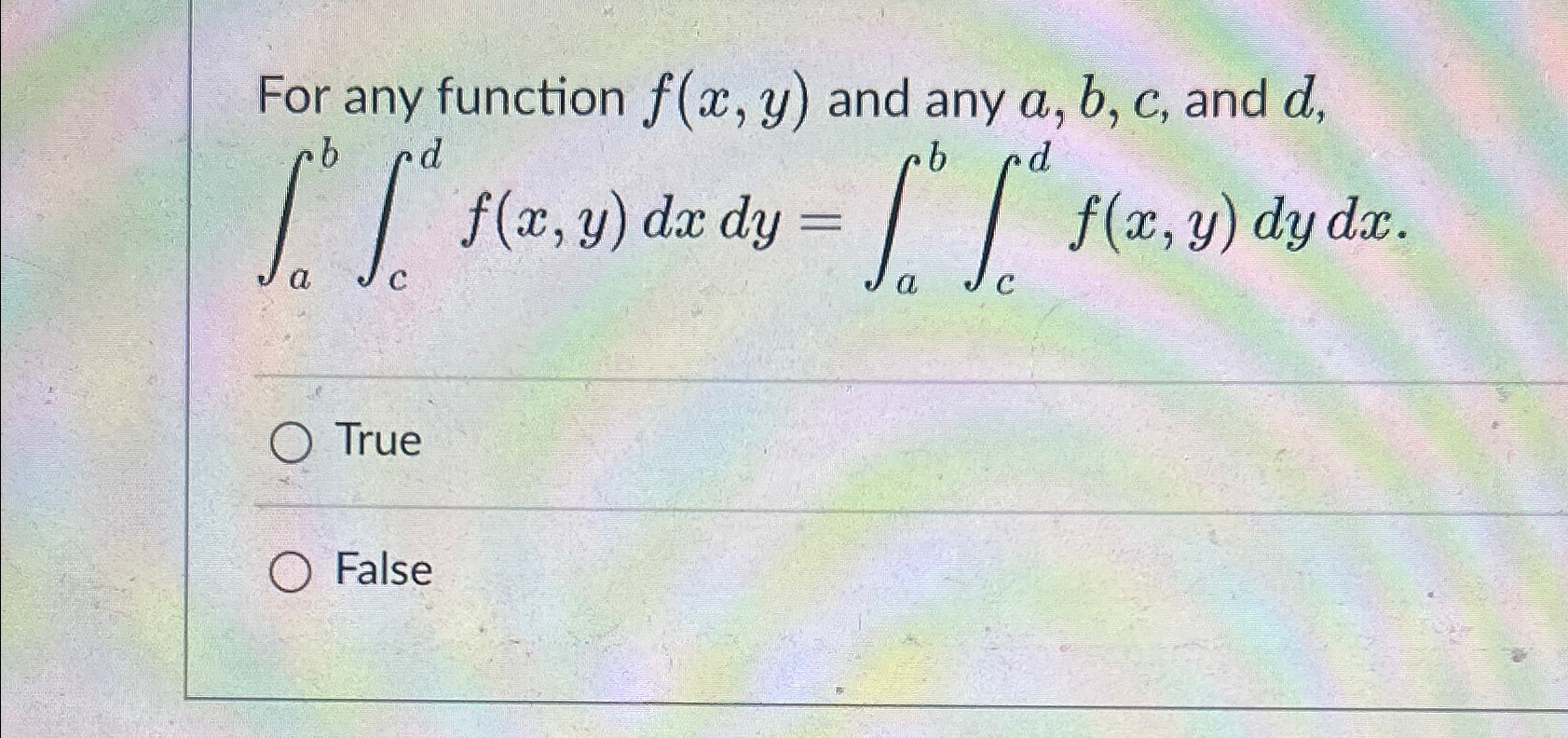 Solved For any function f(x,y) ﻿and any a,b,c, ﻿and | Chegg.com