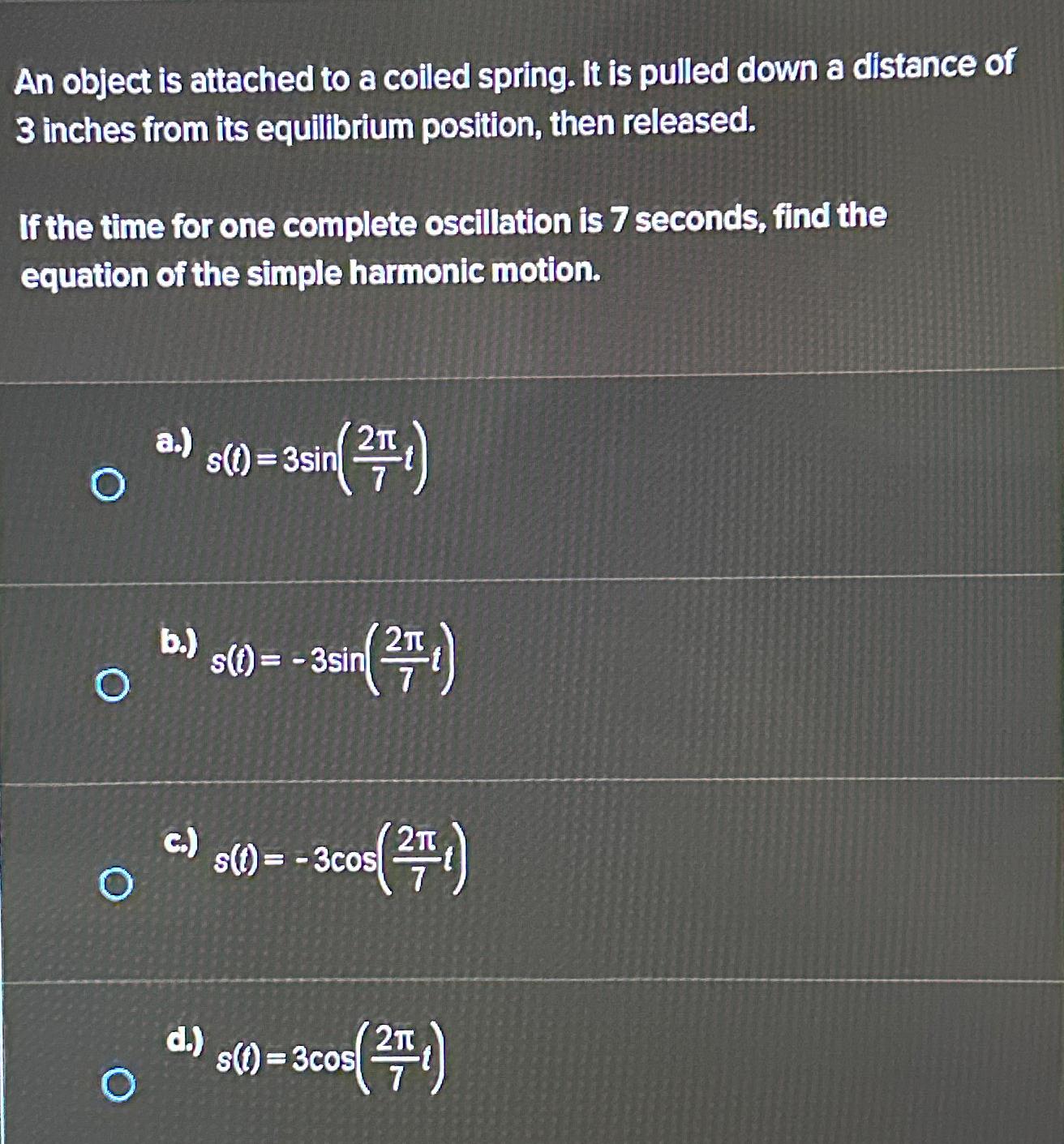 Solved An object is attached to a coiled spring. It is | Chegg.com