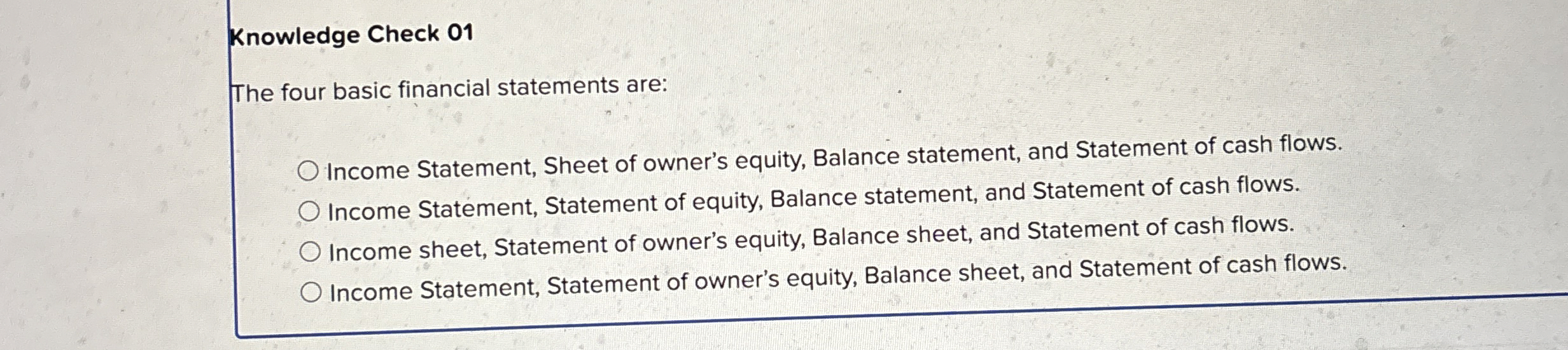 Knowledge Check 01The four basic financial statements | Chegg.com