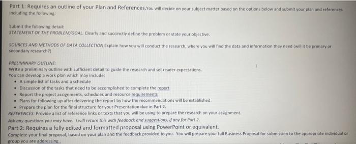 Individual Business Proposal Parts 1 and 2 As outined | Chegg.com