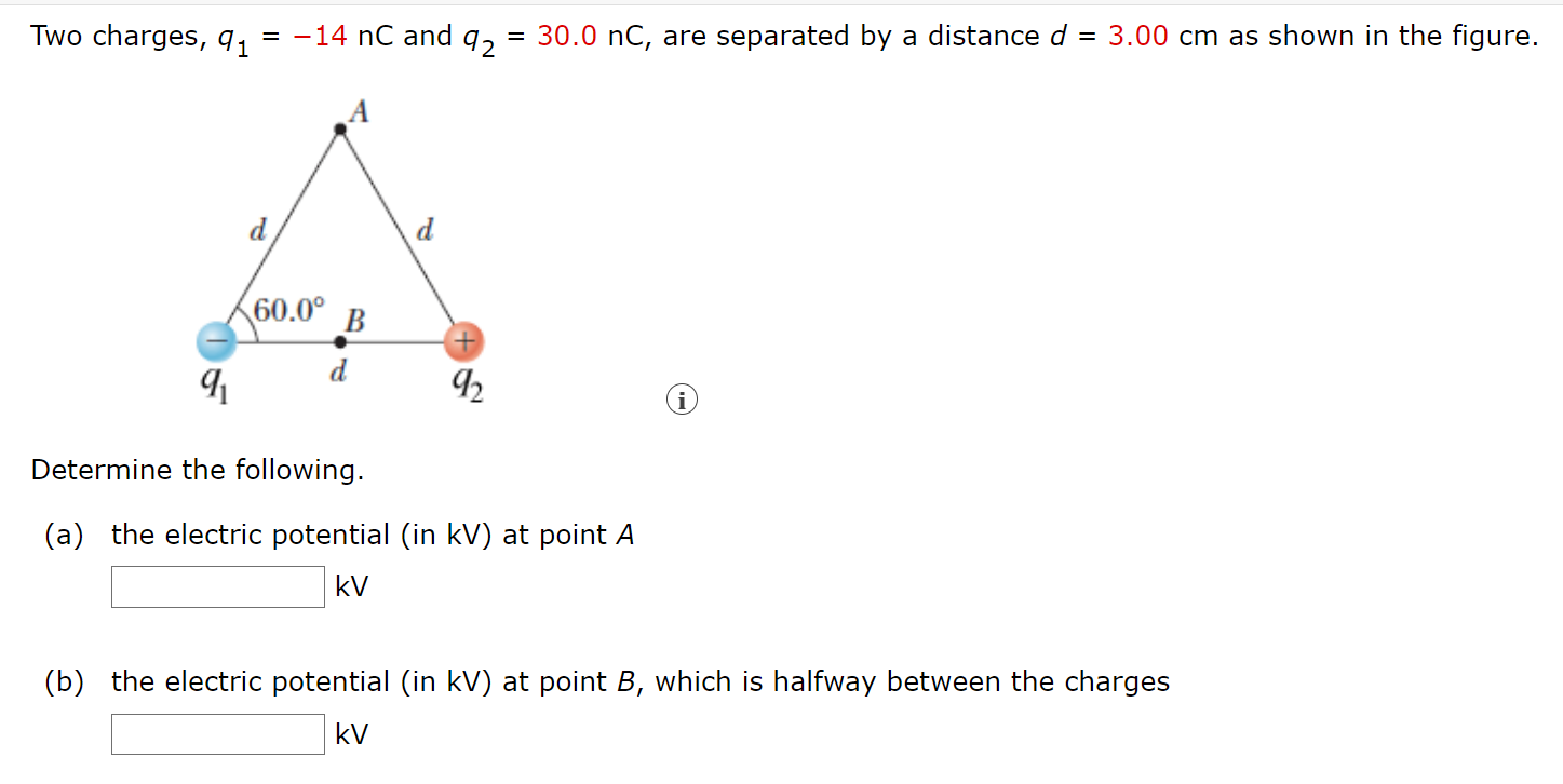 Solved Two charges, q1=-14nC ﻿and q2=30.0nC, ﻿are separated | Chegg.com