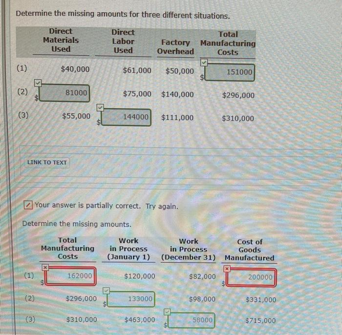 Solved Determine the missing amounts for three different | Chegg.com | Chegg.com
