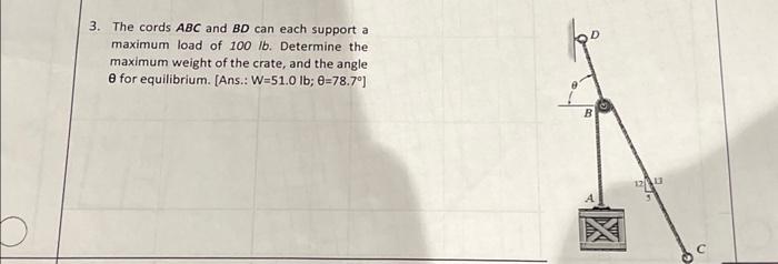 Solved 3. The cords ABC and BD can each support a maximum | Chegg.com