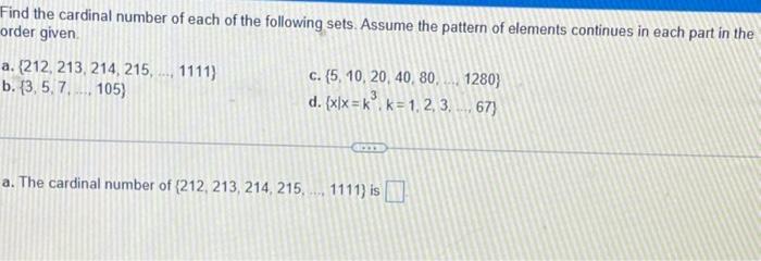 Solved Find the cardinal number of each of the following | Chegg.com