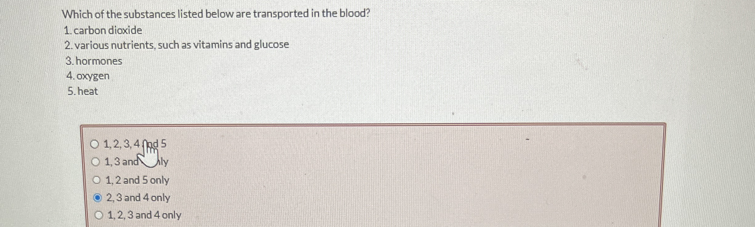 Solved Which of the substances listed below are transported | Chegg.com