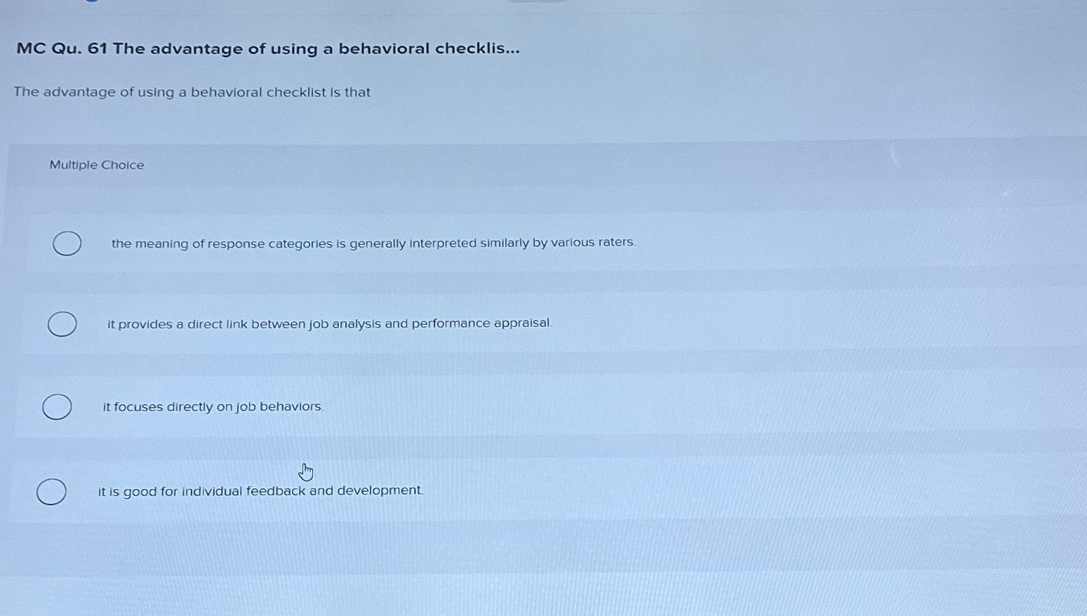 Solved MC Qu. 61 ﻿The advantage of using a behavioral | Chegg.com