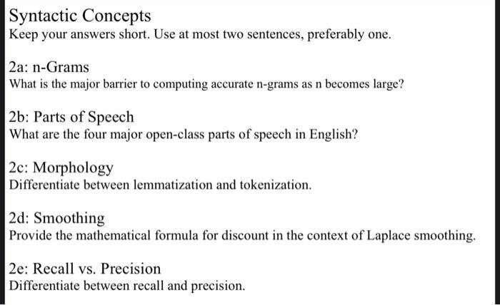 Solved Syntactic Concepts Keep your answers short. Use at | Chegg.com
