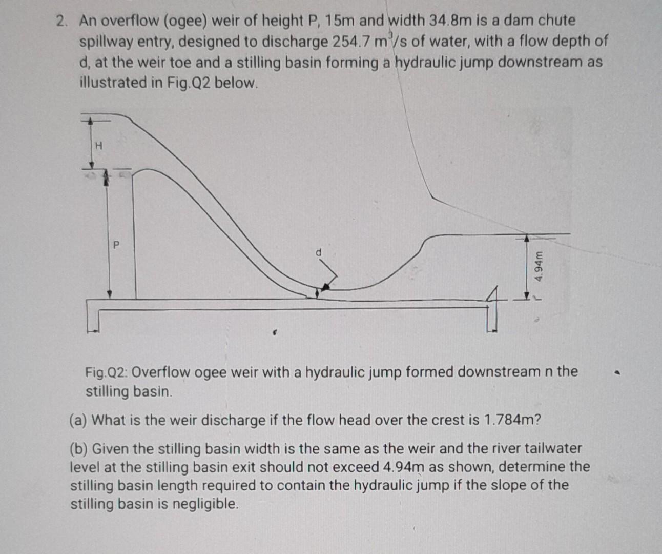 Solved 2. An overflow (ogee) weir of height P,15 m and width | Chegg.com