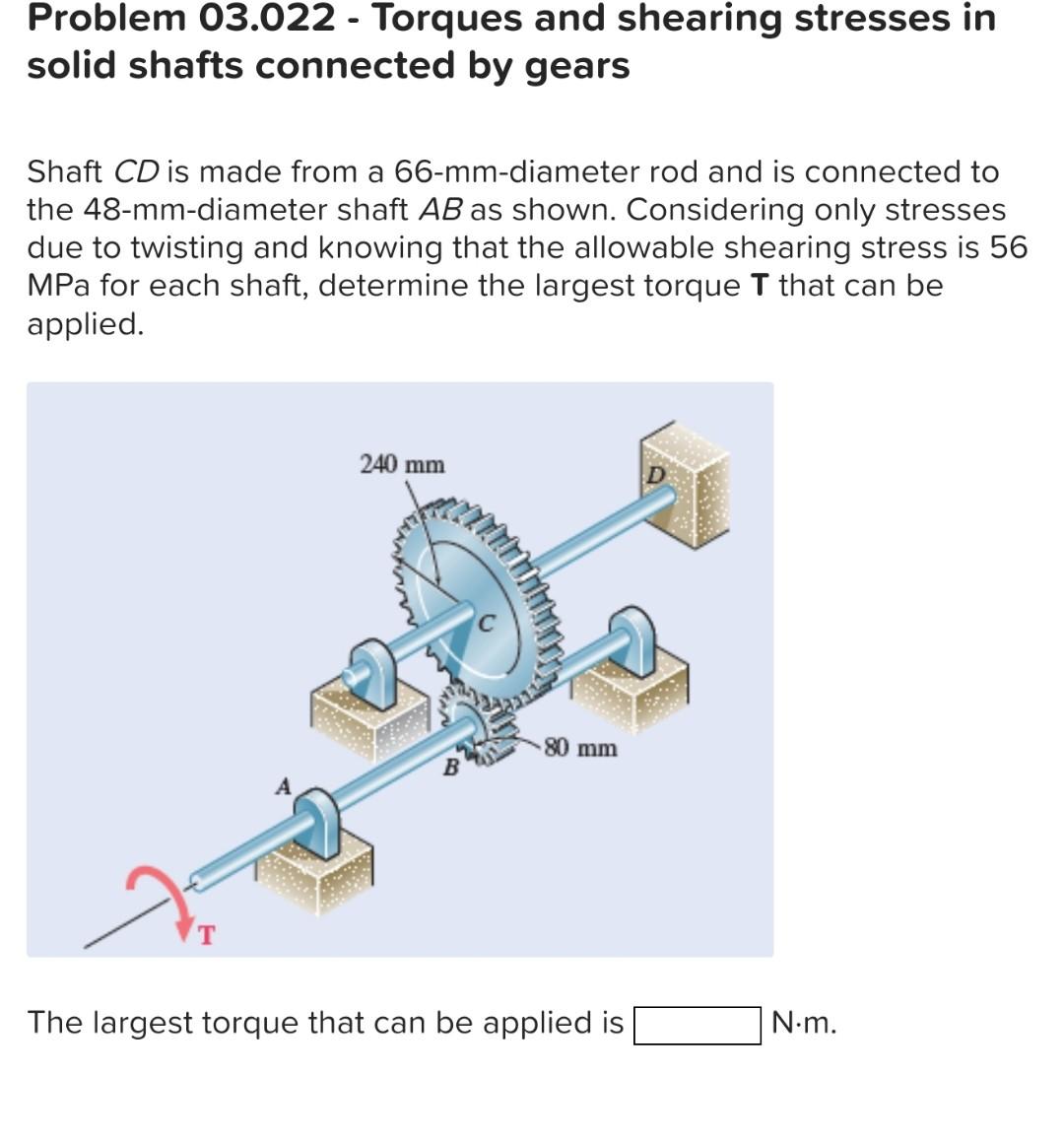 Solved Problem 03.022 - Torques and shearing stresses in | Chegg.com