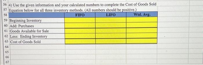 Solved Comparing Inventory Costing Methods using Excel's | Chegg.com
