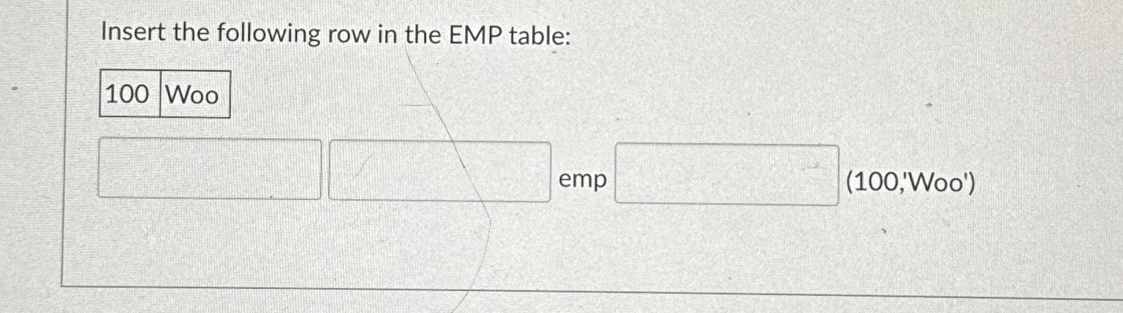Solved Insert the following row in the EMP table:emp | Chegg.com