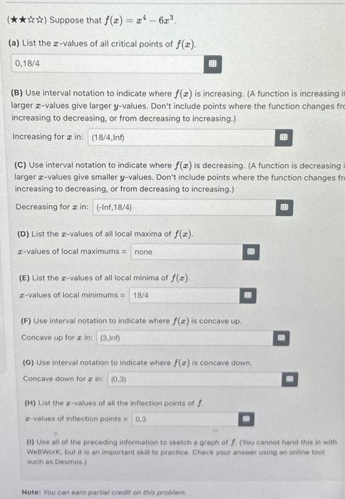 Solved ( ⋆⋆⋆力八) ) Suppose that f(x)=x4−6x3. (a) List the | Chegg.com