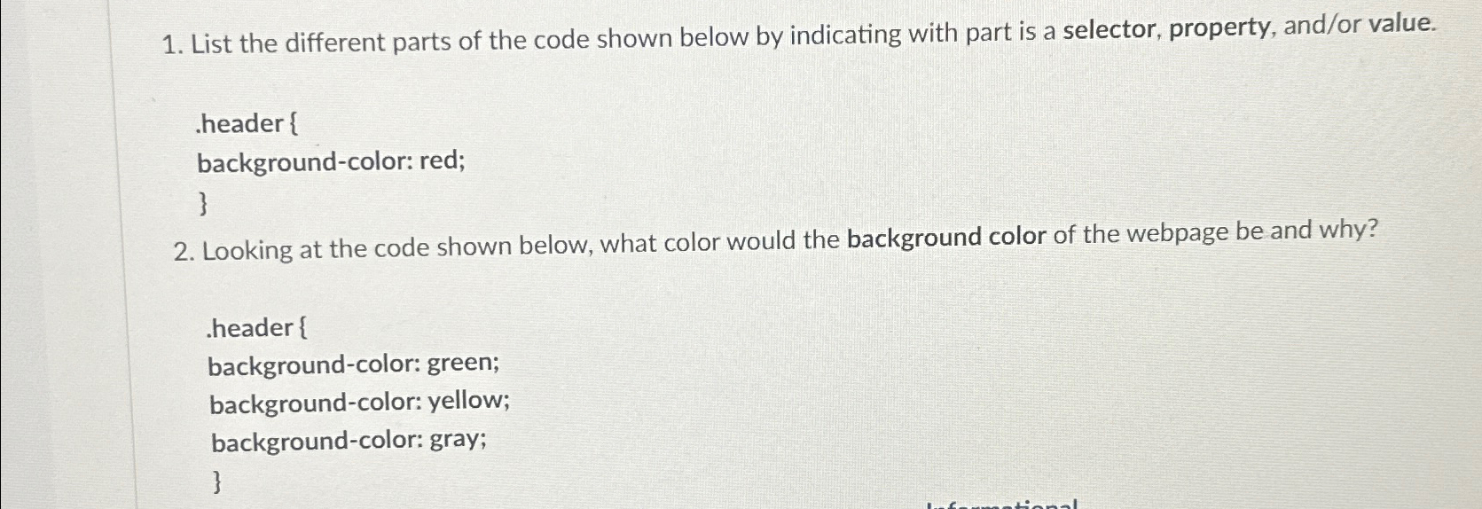 Solved List the different parts of the code shown below by | Chegg.com