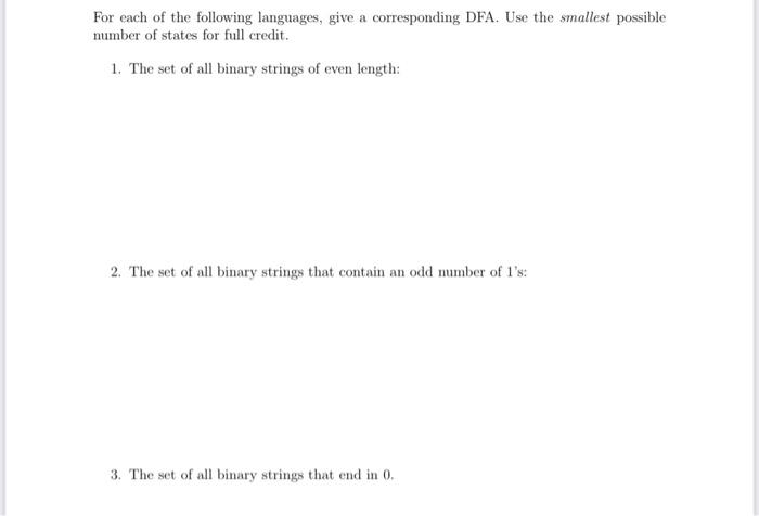 Solved For each of the following languages, give a | Chegg.com