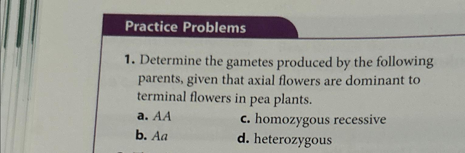 Solved Practice ProblemsDetermine the gametes produced by | Chegg.com