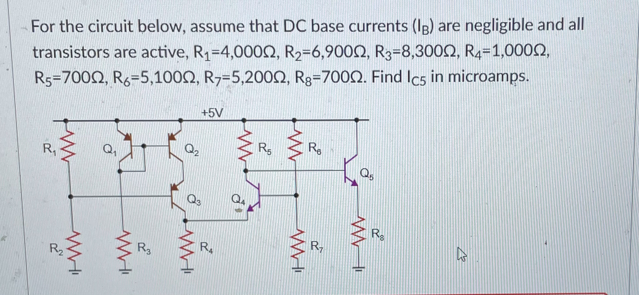 Solved For the circuit below, assume that DC base currents | Chegg.com