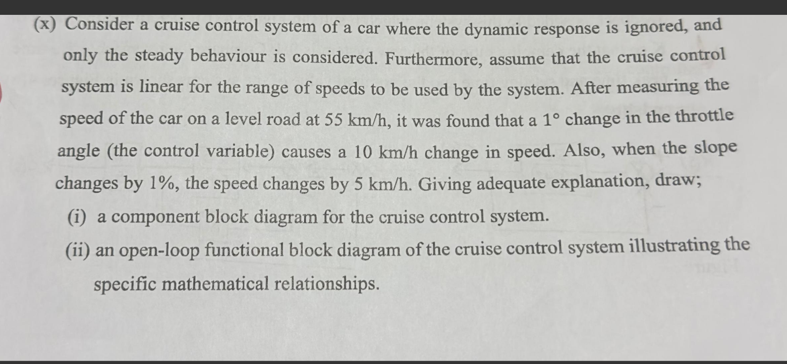 Solved (x) ﻿Consider a cruise control system of a car where | Chegg.com